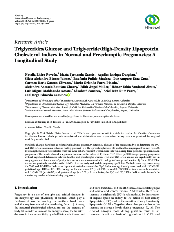(PDF) Triglycerides/Glucose and Triglyceride/High-Density Lipoprotein Cholesterol Indices in ...