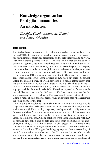 (PDF) Knowledge organisation for digital humanities