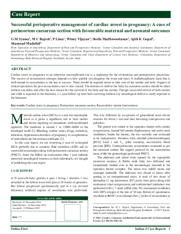(PDF) Successful perioperative management of cardiac arrest in ...