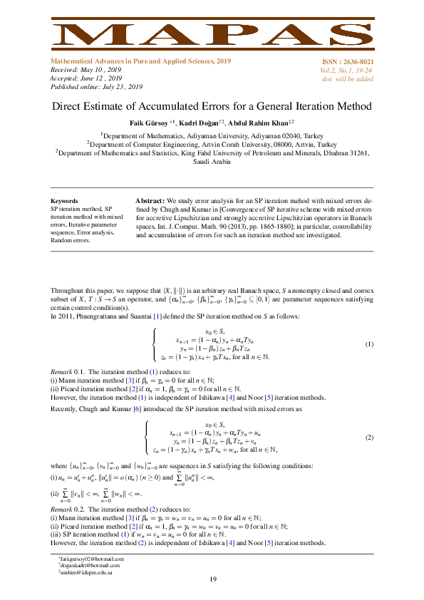 (PDF) Direct Estimate of Accumulated Errors for a General Iteration Method