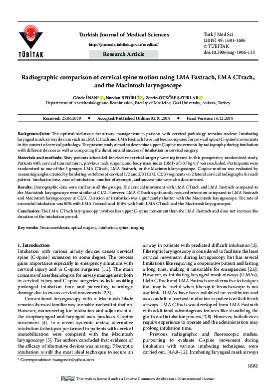 (PDF) Radiographic comparison of cervical spine motion using LMA ...