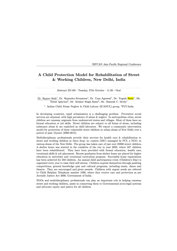 (PDF) A Child Protection Model for Rehabilitation of Street & Working ...