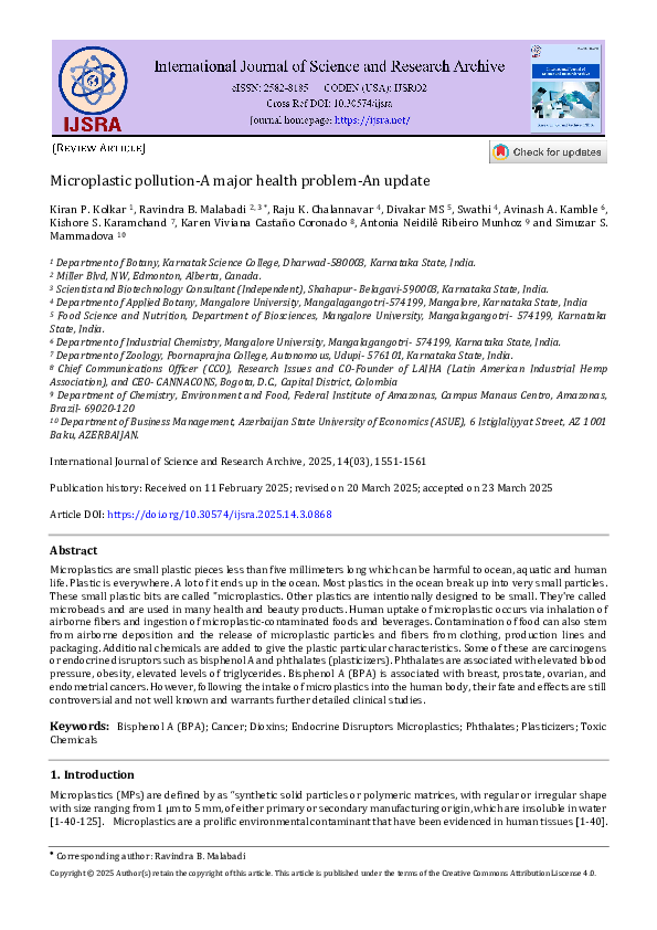 (PDF) Microplastic pollution-A major health problem-An update