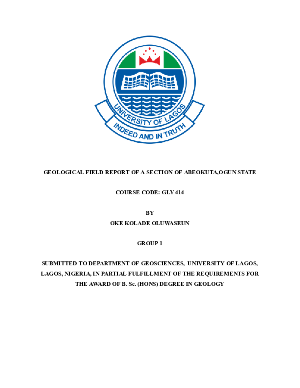 (PDF) GEOLOGICAL FIELD REPORT OF A SECTION OF ABEOKUTA,OGUN STATE