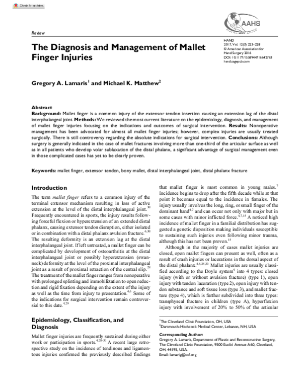 (PDF) The Diagnosis and Management of Mallet Finger Injuries