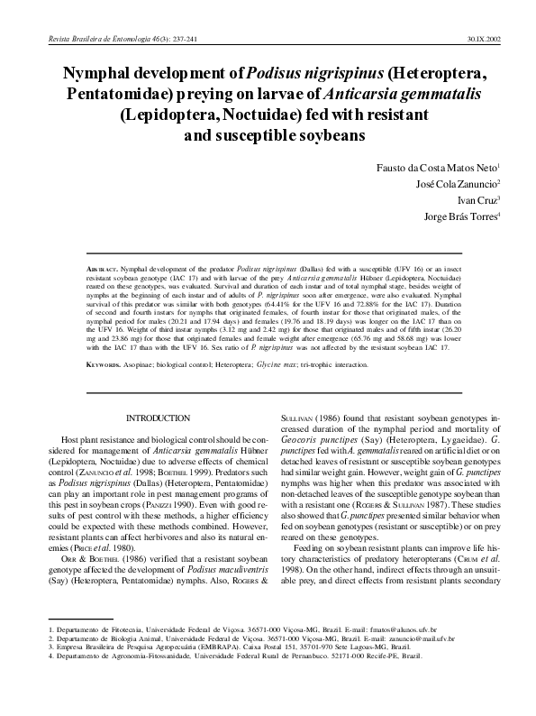 (PDF) Nymphal development of Podisus nigrispinus (Heteroptera ...