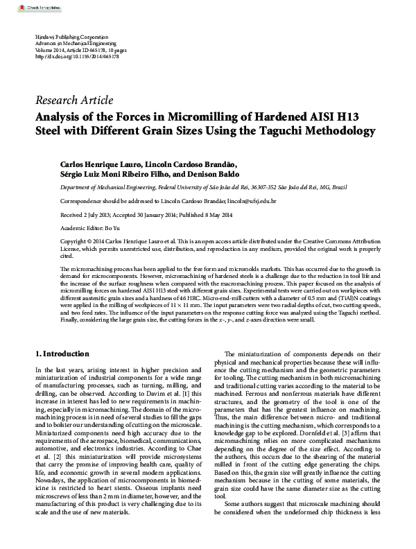 (PDF) Analysis of the forces in micromilling of hardened AISI H13 steel ...