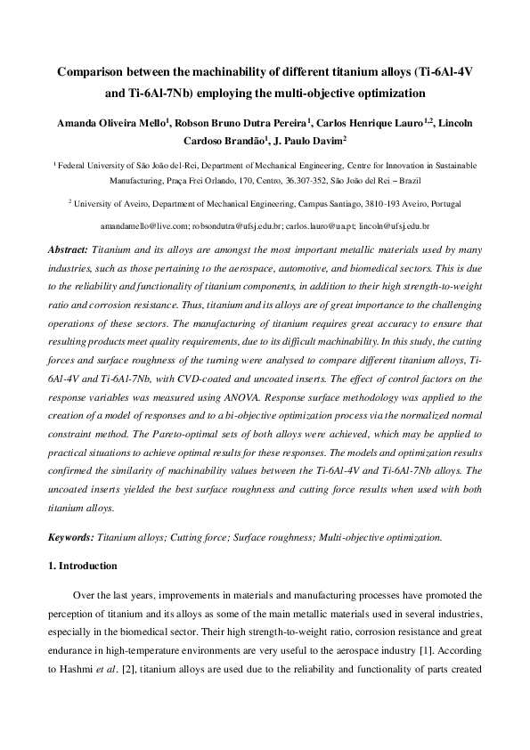 (PDF) Comparison between the machinability of different titanium alloys (Ti–6Al–4V and Ti–6Al ...