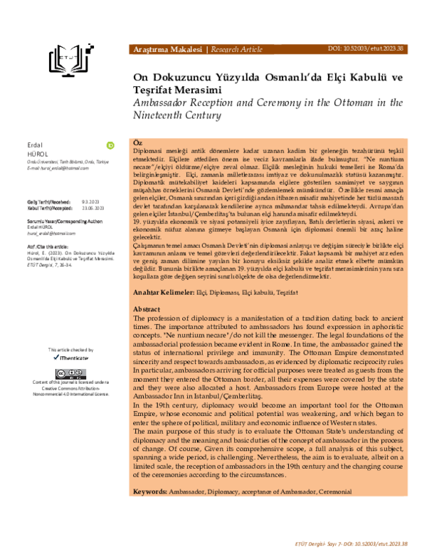 (PDF) Ambassador Reception and Ceremony in the Ottoman in the ...