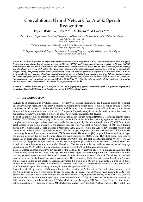 (PDF) Convolutional Neural Network for Arabic Speech Recognition