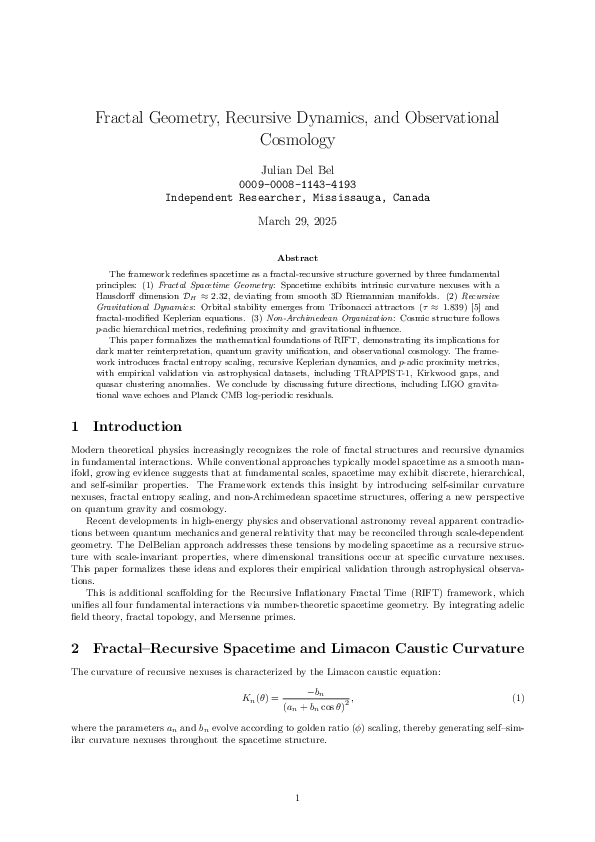 (PDF) Fractal Geometry, Recursive Dynamics, and Observational Cosmology