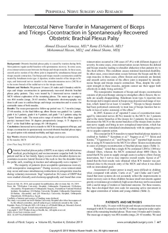(PDF) Intercostal Nerve Transfer in Management of Biceps and Triceps ...