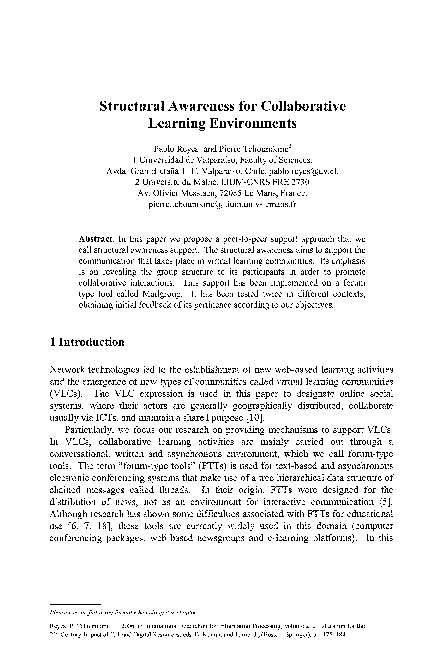 (PDF) Structural Awareness for Collaborative Learning Environments