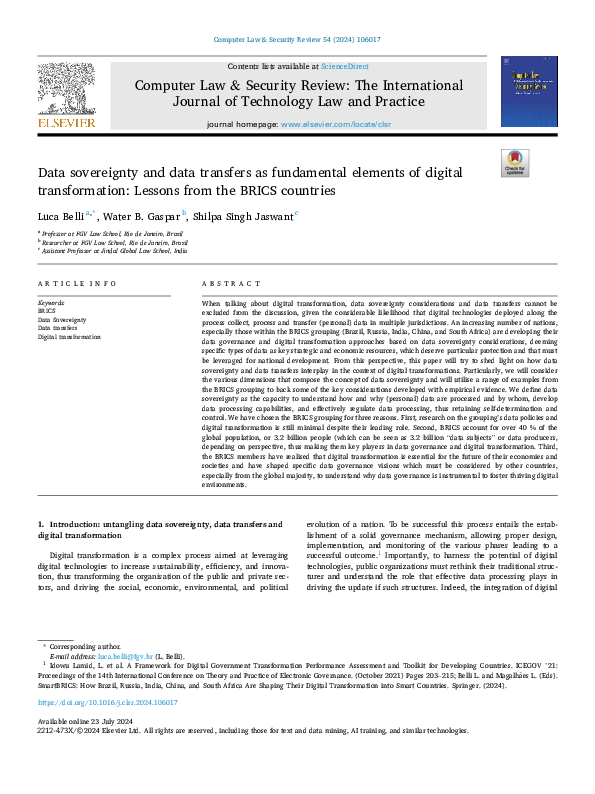 (PDF) Data sovereignty and data transfers as fundamental elements of digital transformation ...