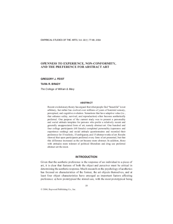 (PDF) Openness to Experience, Non-Conformity, and the Preference for ...