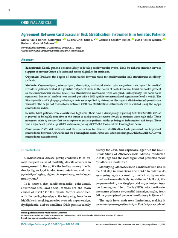 (PDF) Agreement Between Cardiovascular Risk Stratification Instruments ...