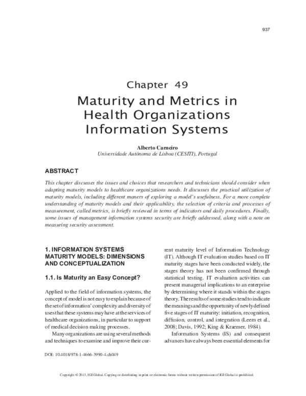 (PDF) Maturity and Metrics in Health Organizations Information Systems