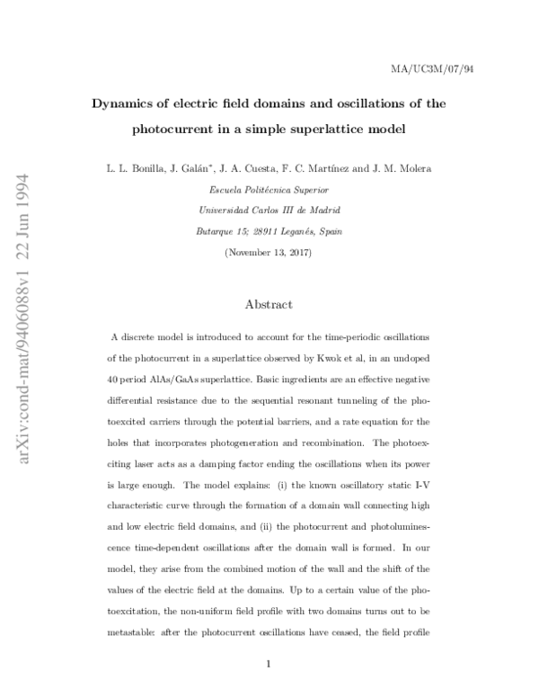 (PDF) Dynamics of electric-field domains and oscillations of the ...