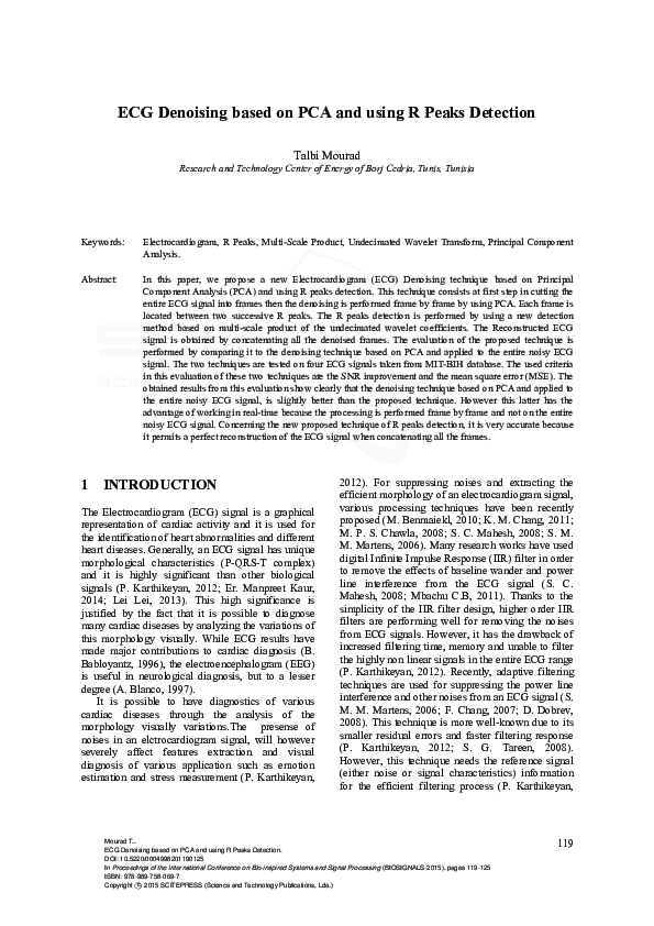 (PDF) ECG Denoising based on PCA and using R Peaks Detection