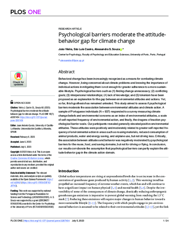 (PDF) Psychological Barriers Moderate the Attitude-Behavior Gap for ...
