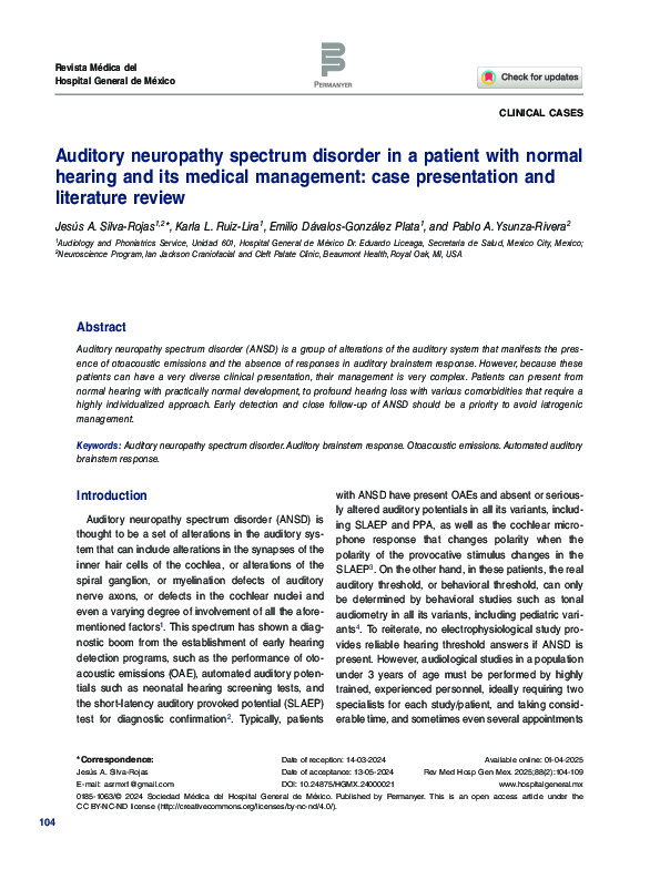 (PDF) Auditory neuropathy spectrum disorder in a patient with normal ...