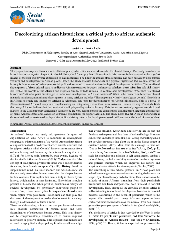 (PDF) Decolonizing african historicism: a critical path to african authentic development