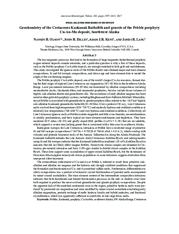 (PDF) Geochemistry of the Cretaceous Kaskanak Batholith and genesis of ...