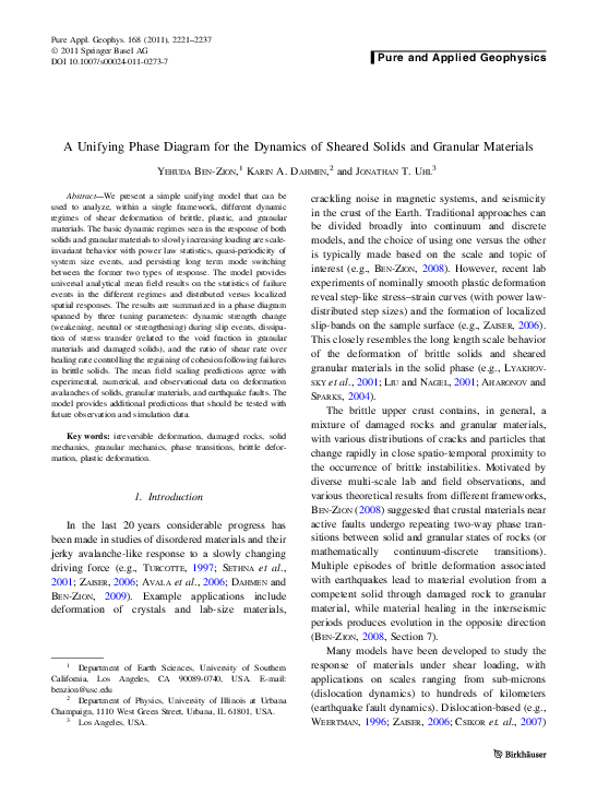 (PDF) A Unifying Phase Diagram for the Dynamics of Sheared Solids and Granular Materials