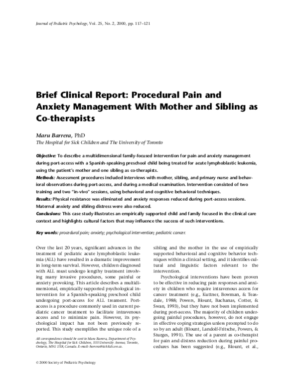(PDF) Brief Clinical Report: Procedural Pain and Anxiety Management ...