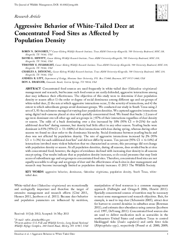 (PDF) Aggressive behavior of white‐tailed deer at concentrated food ...