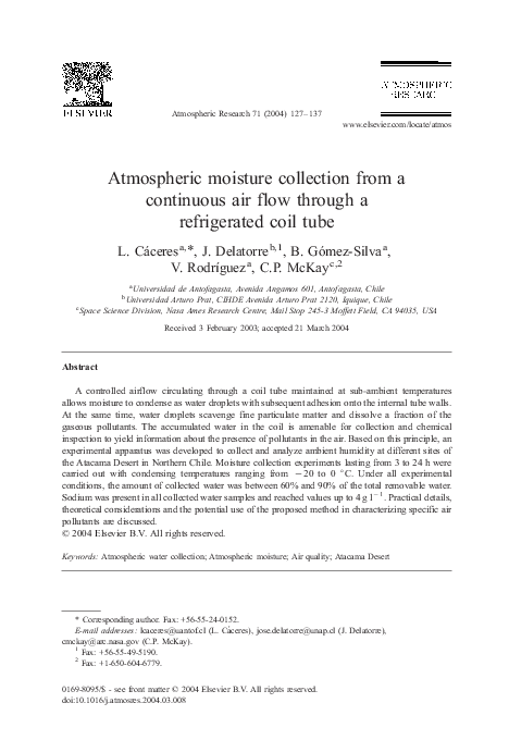 (PDF) Atmospheric moisture collection from a continuous air flow ...