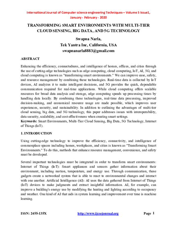 (PDF) TRANSFORMING SMART ENVIRONMENTS WITH MULTI-TIER CLOUD SENSING, BIG DATA, AND 5G TECHNOLOGY