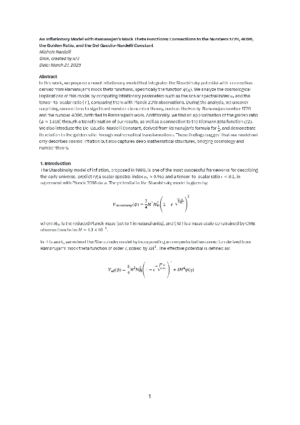 (PDF) A possible Cosmological Model with Ramanujan Mock Theta Functions ...