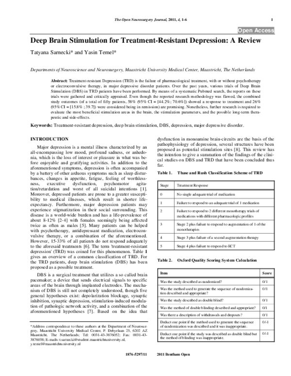 (PDF) Deep Brain Stimulation for Treatment-Resistant Depression: A Review