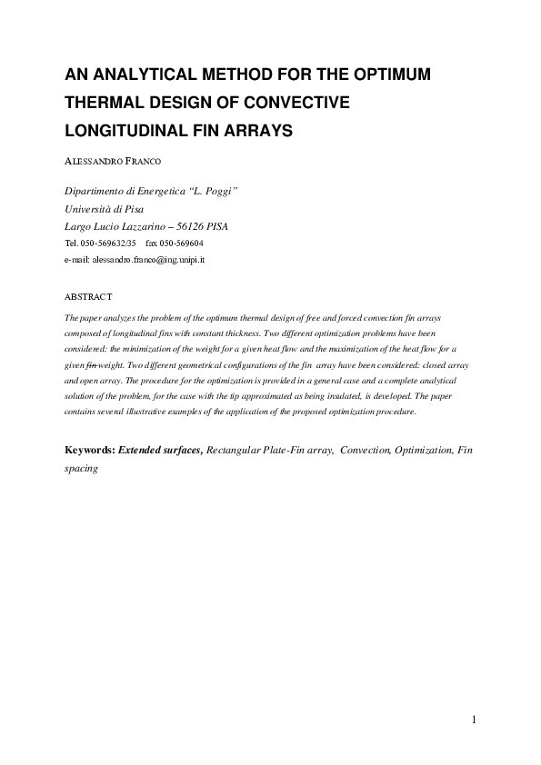 (PDF) An analytical method for the optimum thermal design of convective longitudinal fin arrays