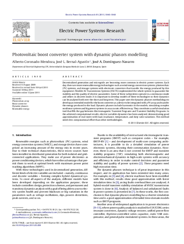 (PDF) Photovoltaic boost converter system with dynamic phasors modelling