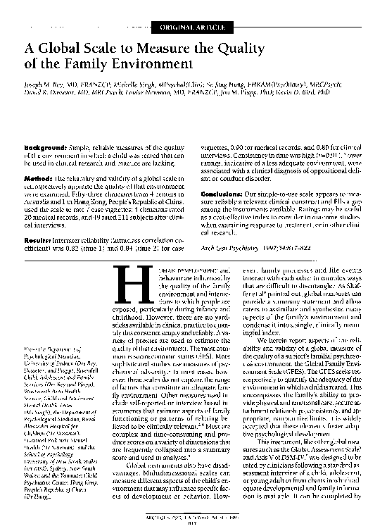 (PDF) A Global Scale to Measure the Quality of the Family Environment