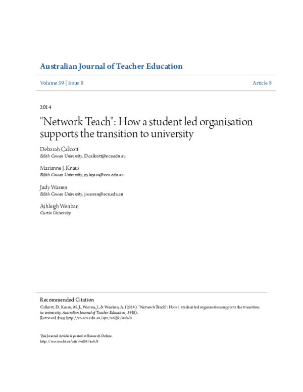 (PDF) Network Teach": How a student led organisation supports the ...