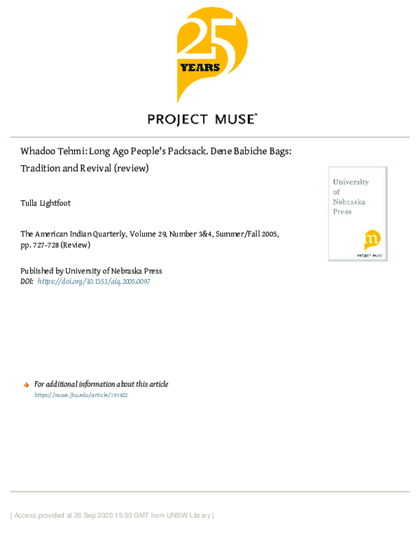 (PDF) Whadoo Tehmi: Long Ago People's Packsack. Dene Babiche Bags ...