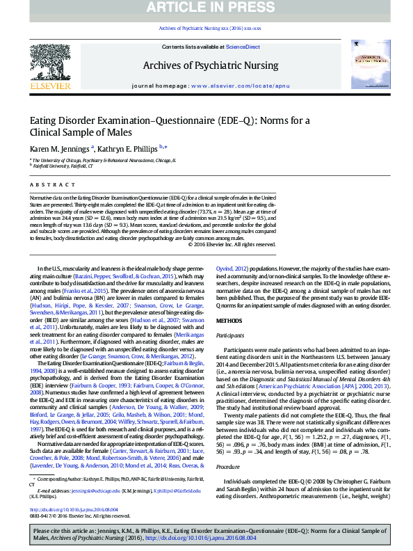 (PDF) Eating Disorder Examination Questionnaire (EDE-Q): Norms for ...