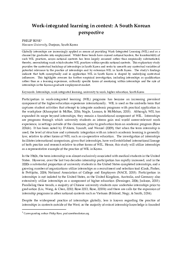 (PDF) Work-Integrated Learning in Context: A South Korean Perspective
