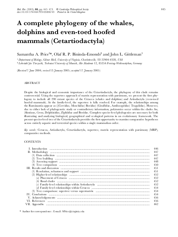 (PDF) A complete phylogeny of the whales, dolphins and even‐toed hoofed ...