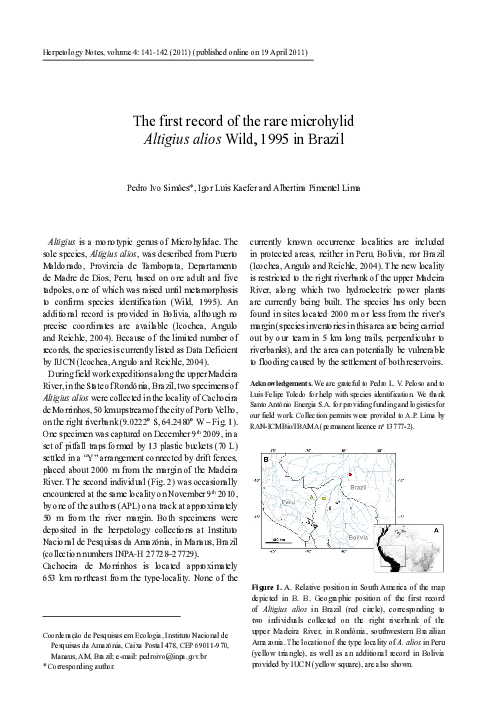 (PDF) The first record of the rare microhylid Altigius alios Wild, 1995 ...
