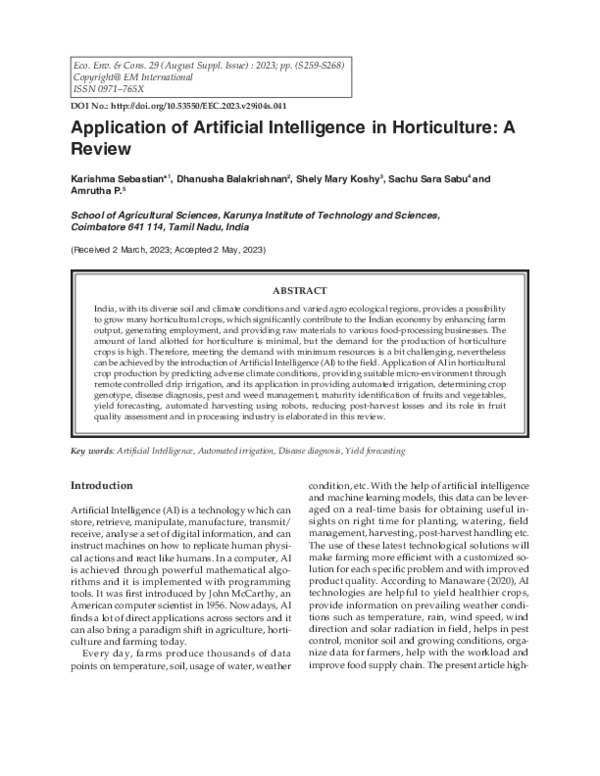 (PDF) Application of Artificial Intelligence in Horticulture: A Review