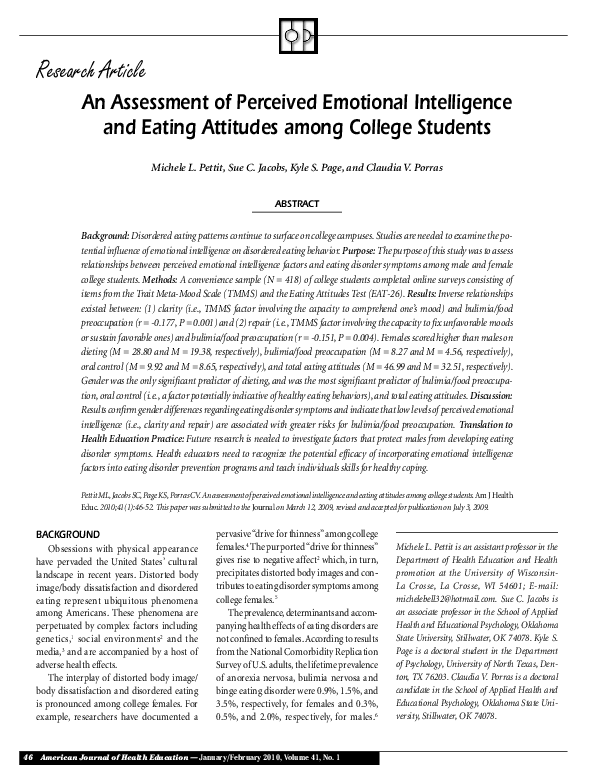 (PDF) An Assessment of Perceived Emotional Intelligence and Eating ...