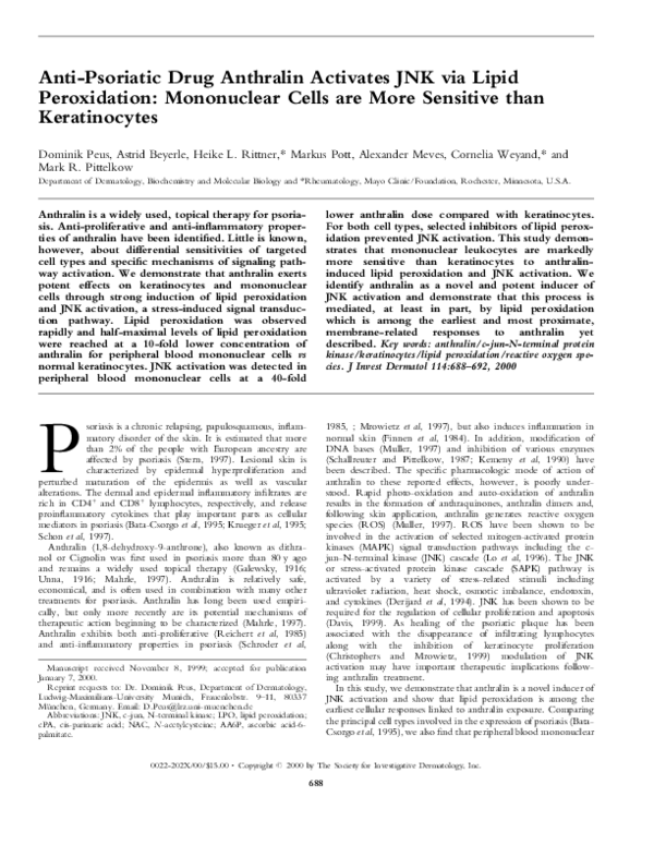 (PDF) Anti-Psoriatic Drug Anthralin Activates JNK via Lipid ...