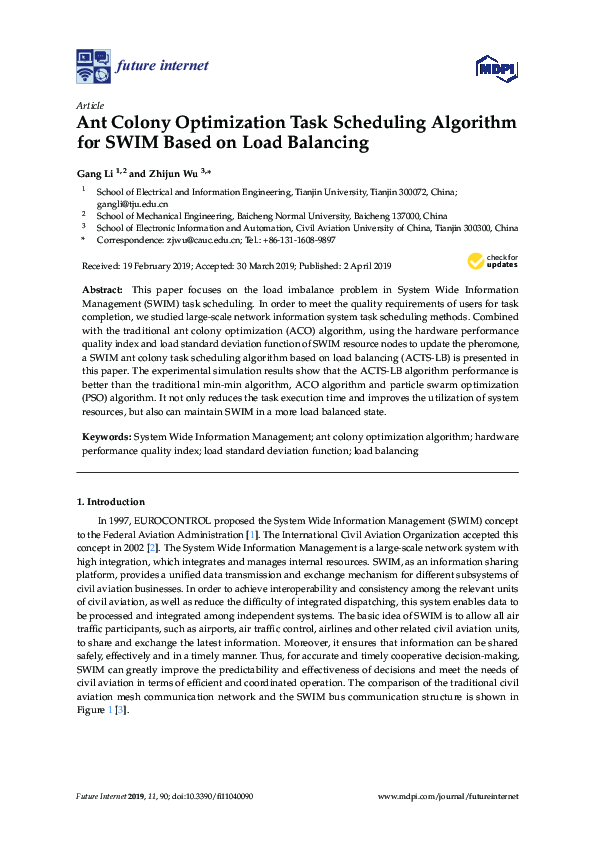 (PDF) Ant Colony Optimization Task Scheduling Algorithm for SWIM Based on Load Balancing