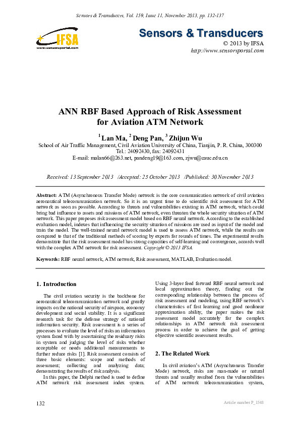 (PDF) ANN RBF Based Approach of Risk Assessment for Aviation ATM Network
