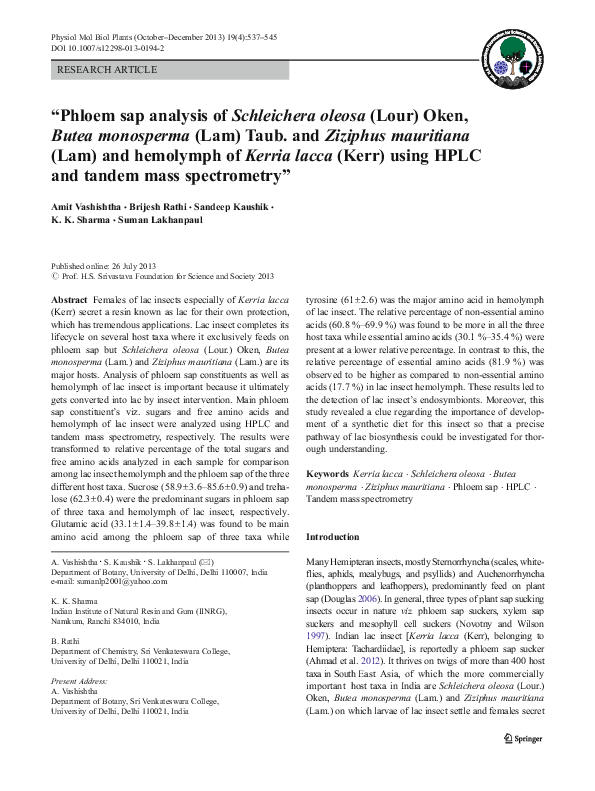 (PDF) “Phloem sap analysis of Schleichera oleosa (Lour) Oken, Butea ...