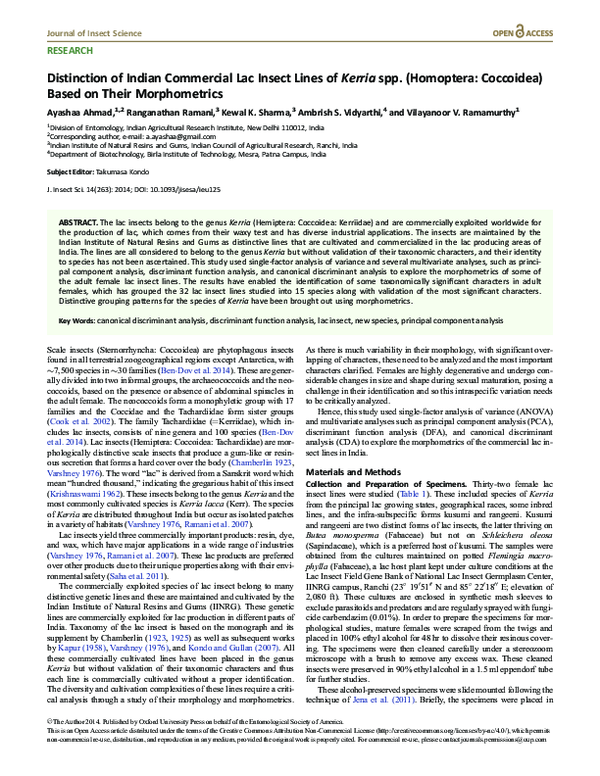 (PDF) Distinction of Indian Commercial Lac Insect Lines of Kerria spp ...